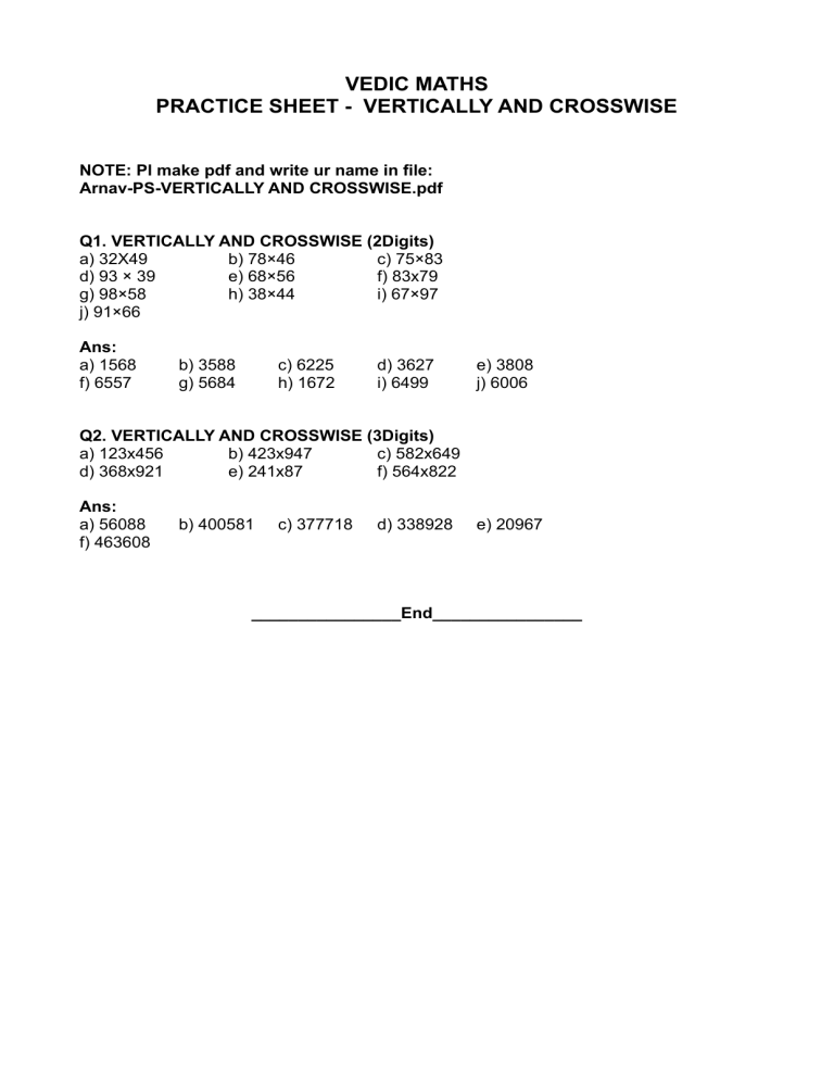 Vedic Maths Practice: Vertically & Crosswise Multiplication