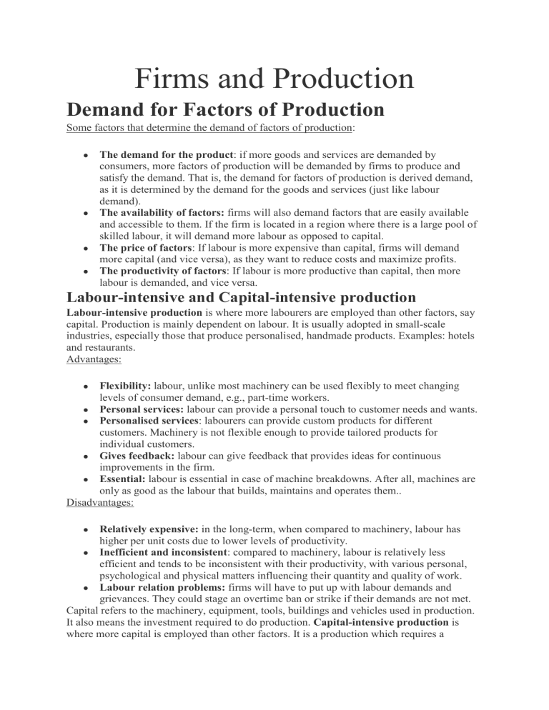 Firms and Production: Factors & Productivity