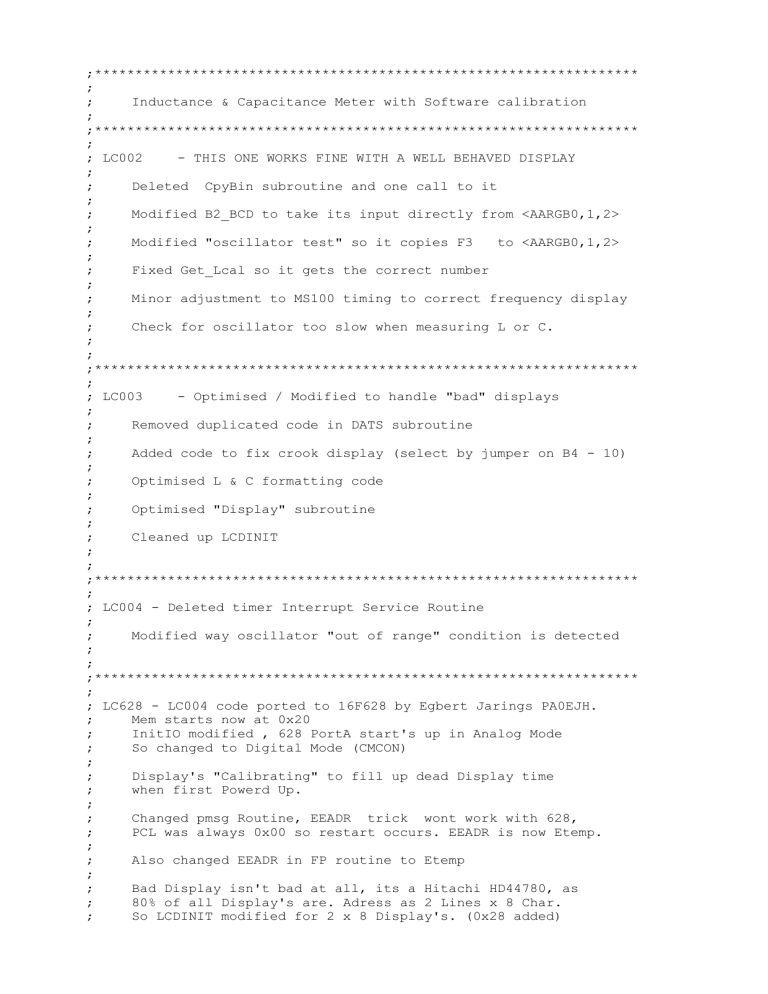 LC Meter Source Code: 16F628 Calibration