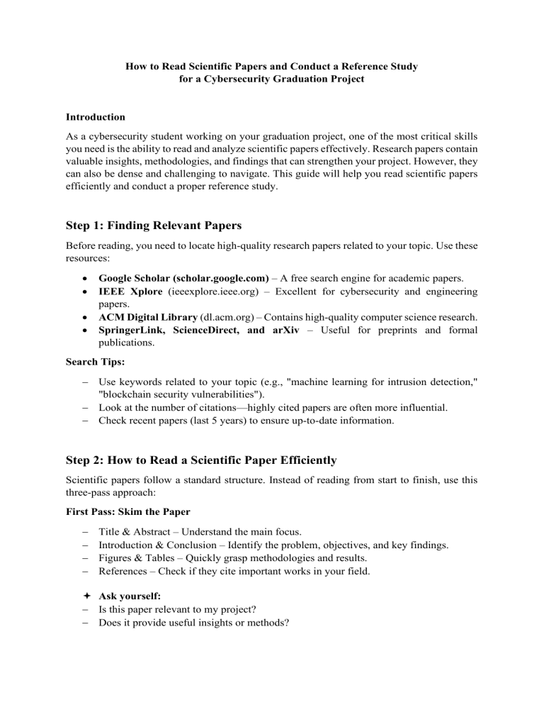 Read Scientific Papers: Cybersecurity Project Guide
