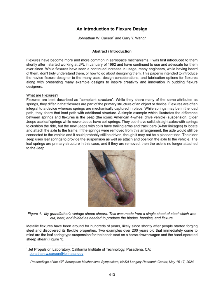 Flexure Design: An Introduction for Aerospace Mechanisms