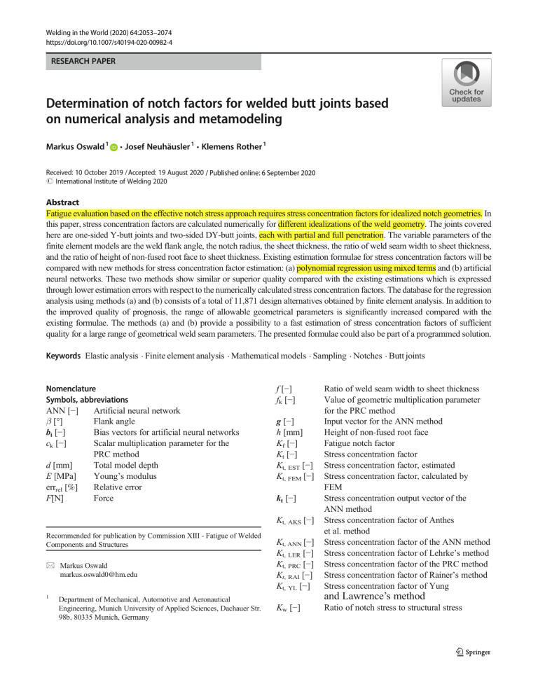 Notch Factors for Welded Butt Joints: Numerical Analysis & Metamodeling
