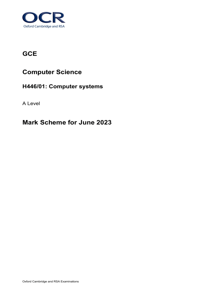A Level Computer Science Mark Scheme (June 2023)