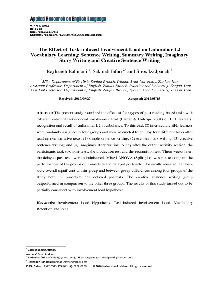 Task-Induced Involvement & L2 Vocabulary Learning