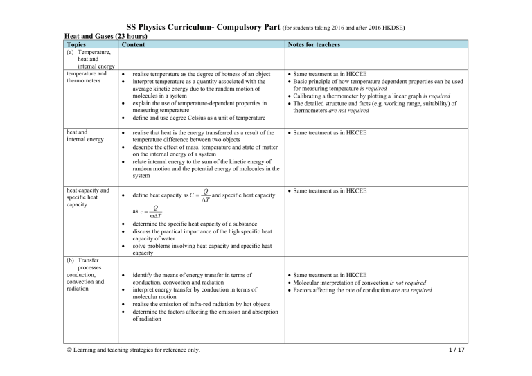 HKDSE Physics Curriculum: Heat, Gases, Force, Motion