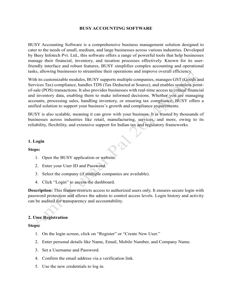 BUSY Accounting Software Manual: Features & Usage