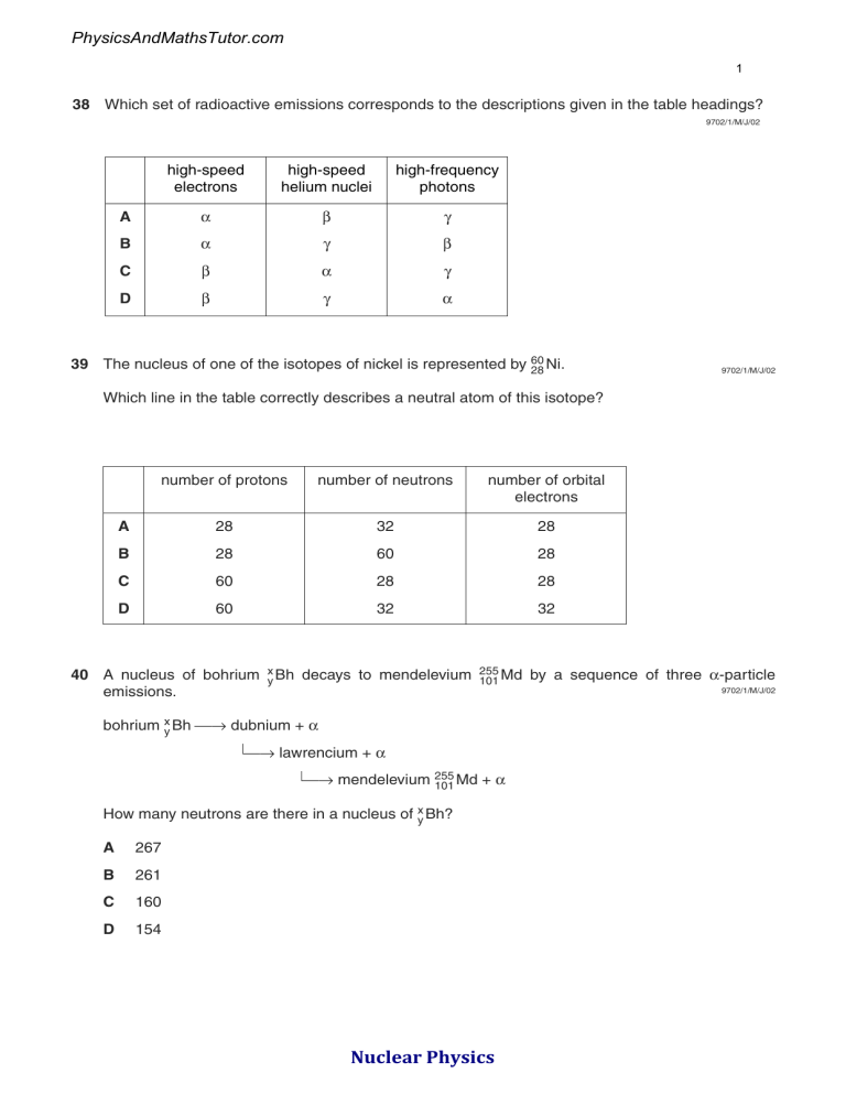 Nuclear Physics Exam Questions