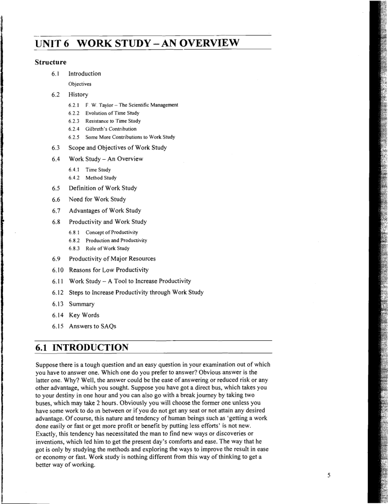 Work Study: An Overview - Principles & Productivity