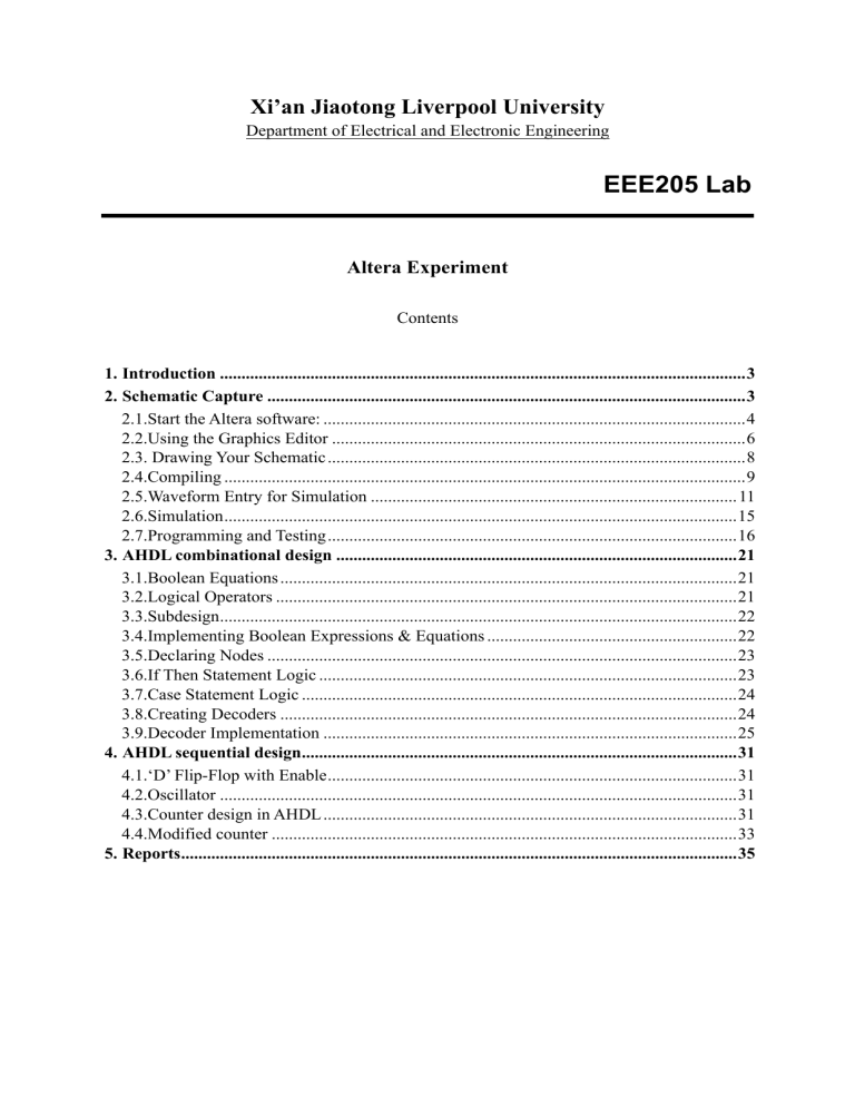 Altera FPGA Lab Manual: Schematic Capture & AHDL Design