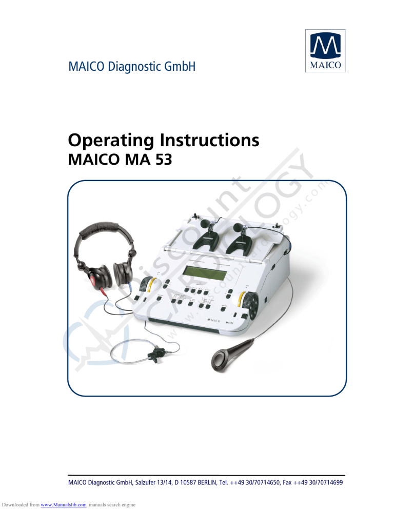 MAICO MA 53 Audiometer Operating Instructions