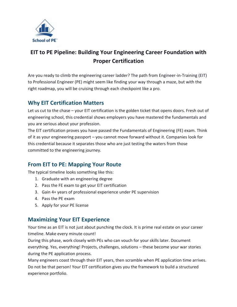 EIT to PE: Engineering Career Path & Certification Guide