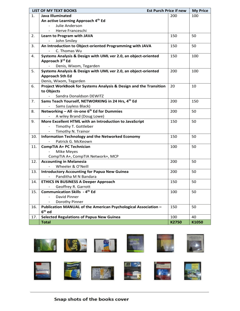 Textbook List: Computer Science, Accounting, Ethics, Communication