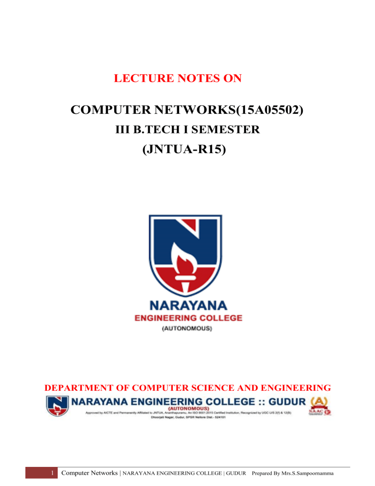 Computer Networks Lecture Notes (JNTUA-R15)