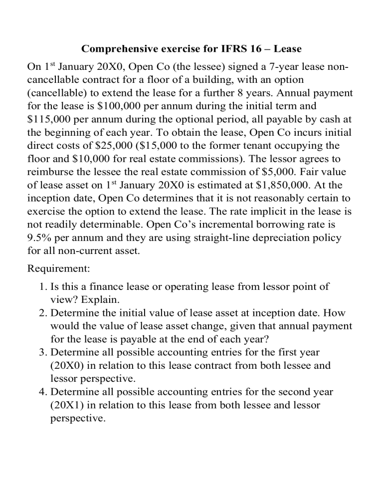 IFRS 16 Lease Exercise: Accounting Entries & Analysis