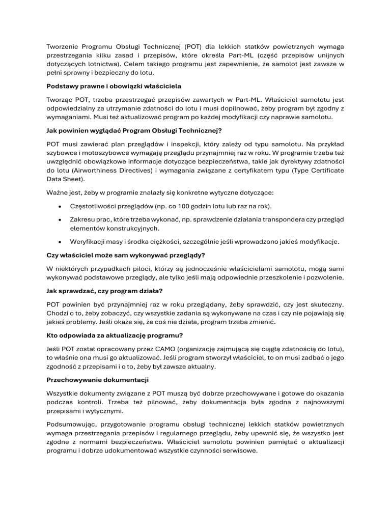 Przewodnik po Programie Obsługi Technicznej (POT)