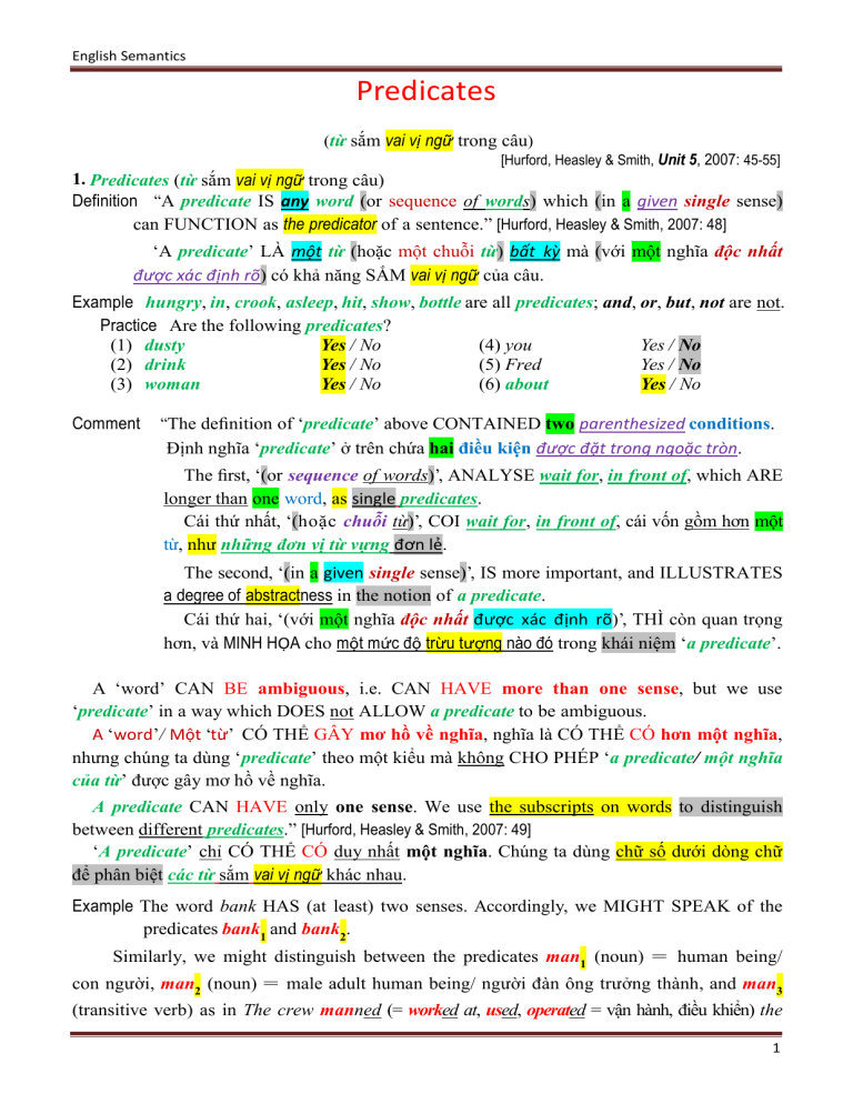 English Semantics: Predicates and Valency