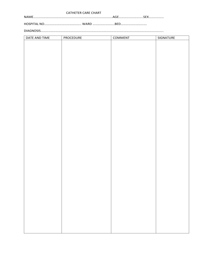 Catheter Care Chart Template