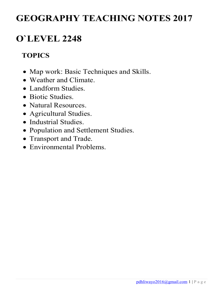 Geography Teaching Notes: Map Work, Climate, and More