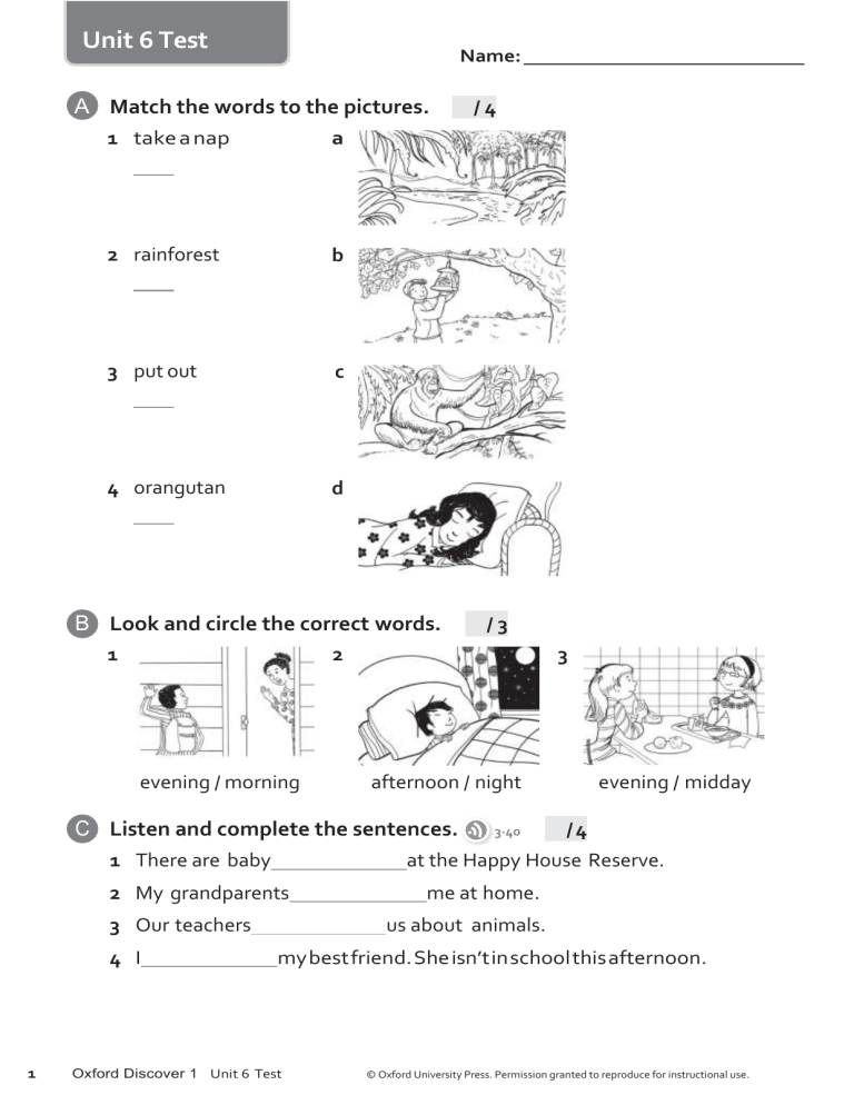 Oxford Discover 1 Unit 6 Test - English Language Learning