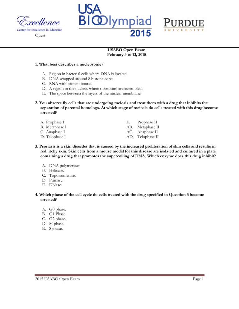 USABO Open Exam 2015: Biology Questions for High School