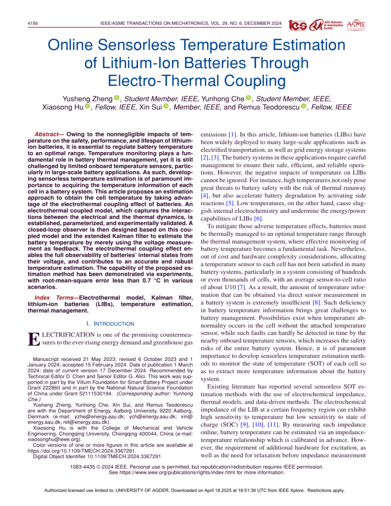 Sensorless Li Ion Battery Temperature Estimation