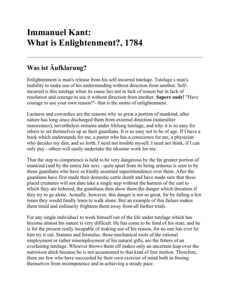 Kant's What is Enlightenment? Essay Analysis