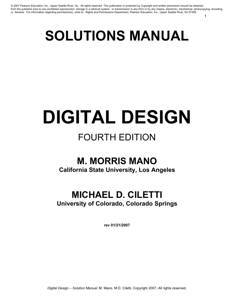 Digital Design Solutions Manual, 4th Edition