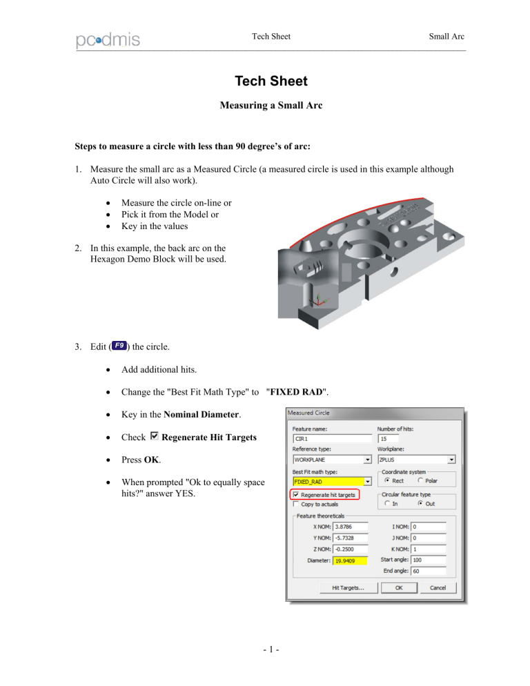Measuring Small Arcs with CMM: Tech Sheet