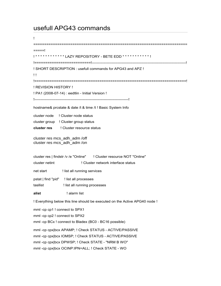 APG43/APZ Command Reference: System Admin Guide