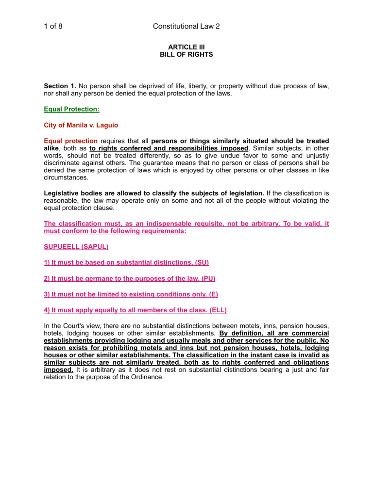 Constitutional Law: Equal Protection & Due Process