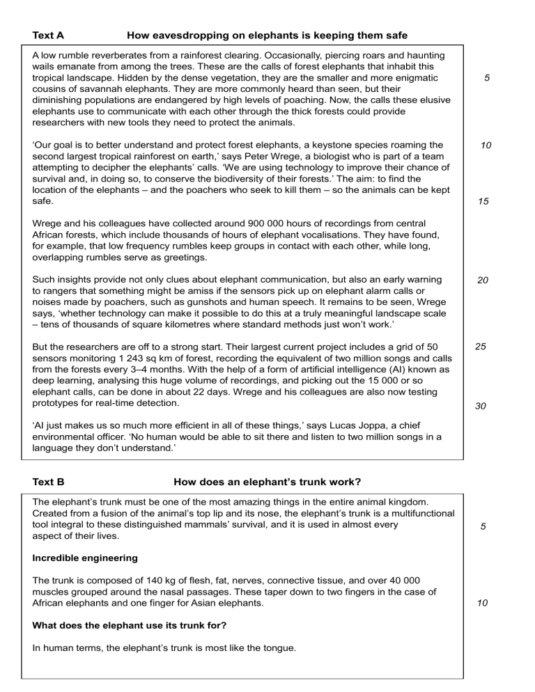 Elephant Conservation & Trunk Function: Exam Paper