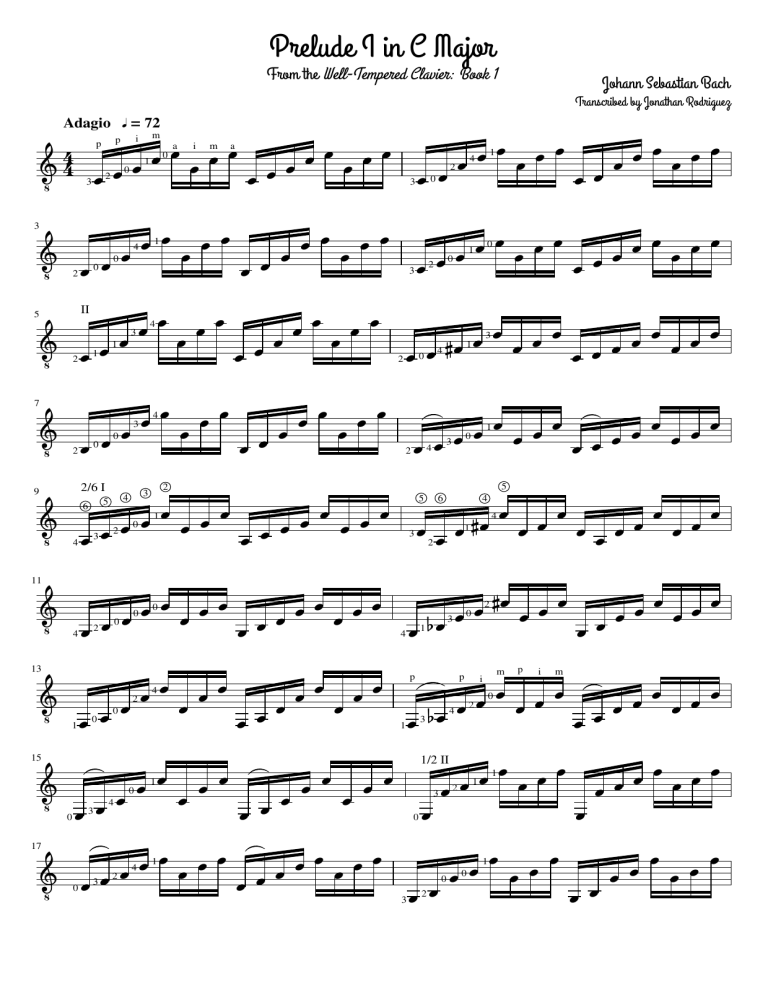 Bach Prelude in C Major: Guitar Transcription