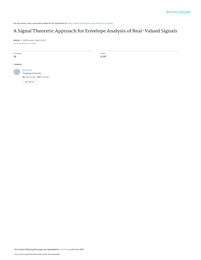 Envelope Analysis of Real-Valued Signals: A Signal Theoretic Approach