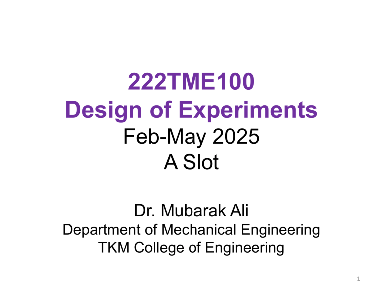Design of Experiments Presentation - Mechanical Engineering