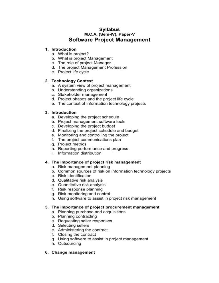 Software Project Management Syllabus - MCA