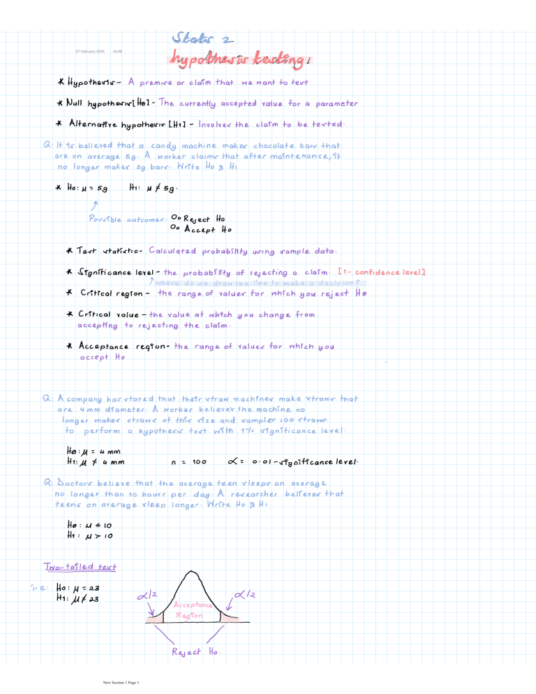 Hypothesis Testing Lecture Notes