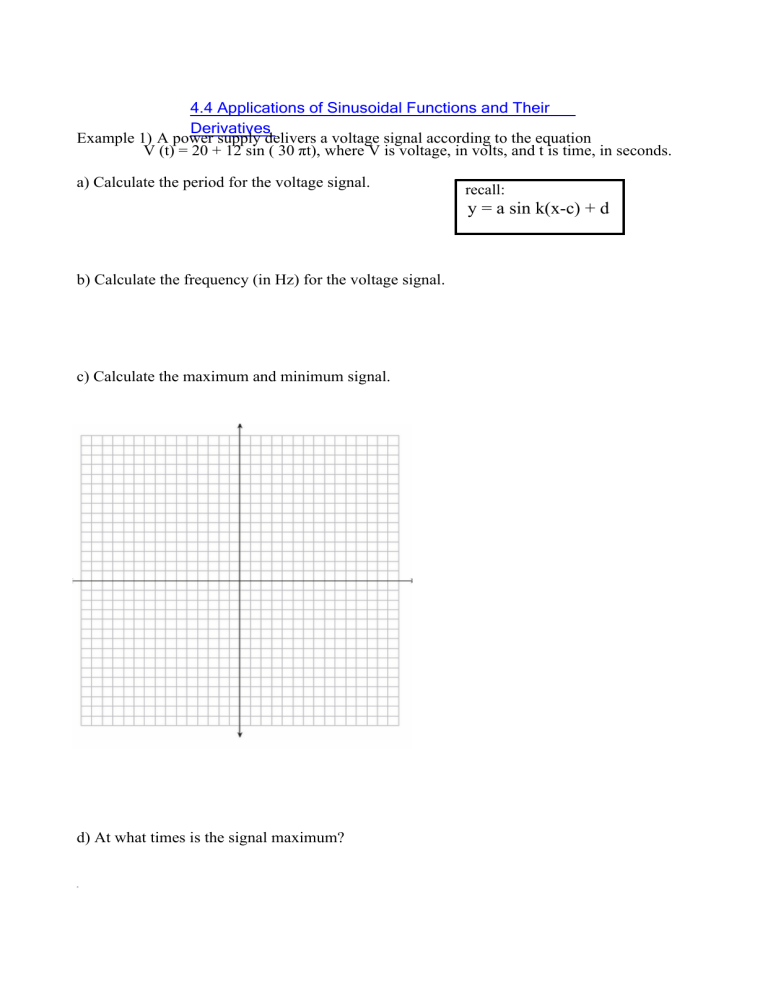 Sinusoidal Functions & Derivatives Worksheet