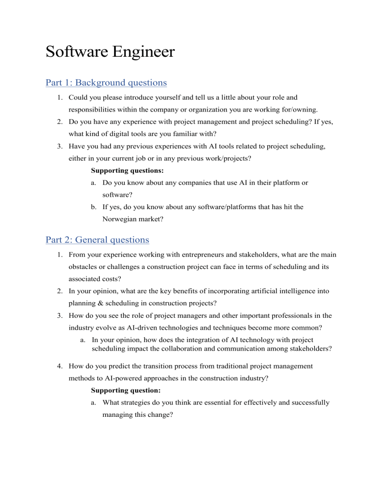 Software Engineer Interview Questions: AI & Construction