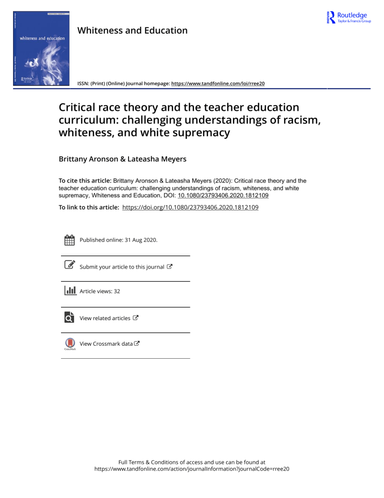 CRT & Teacher Education: Challenging Racism & Whiteness