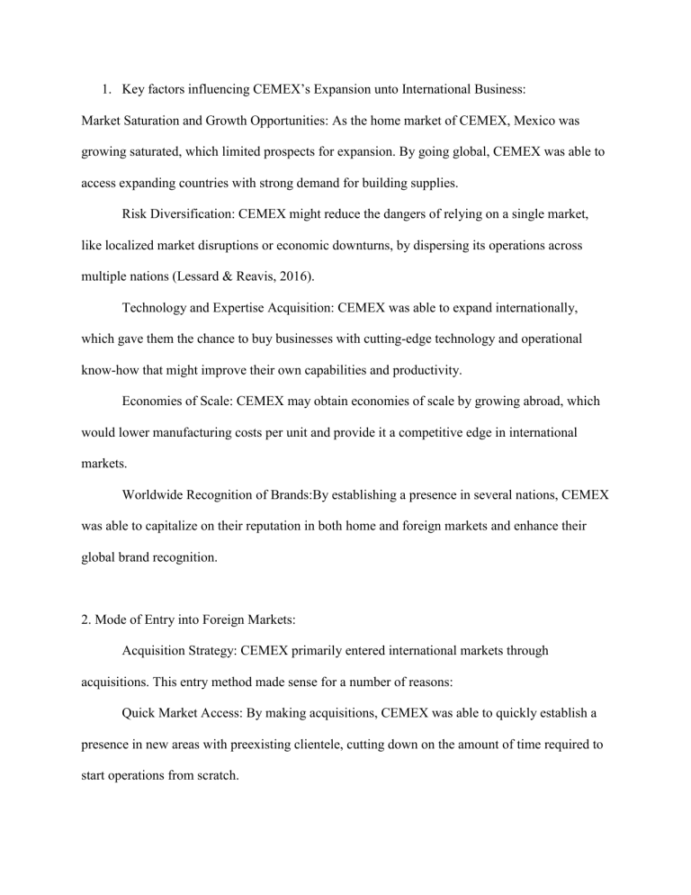 CEMEX International Expansion: A Case Study Analysis