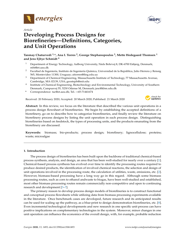 Biorefinery Process Designs: Definitions, Categories, Operations