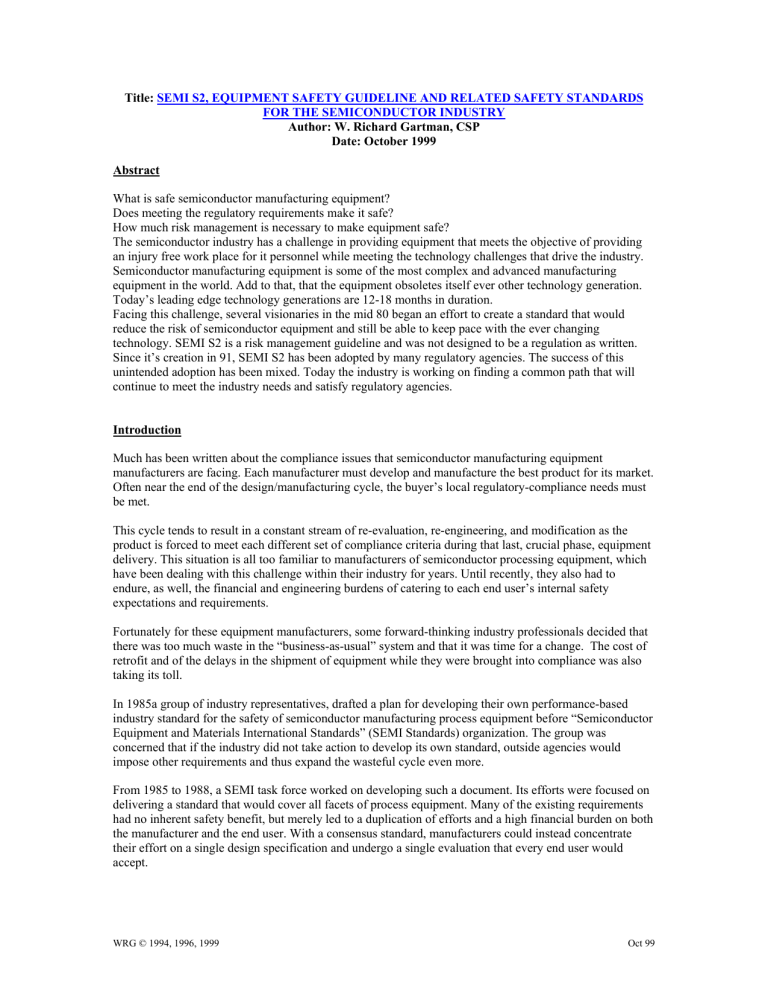 SEMI S2 Equipment Safety Guideline: Semiconductor Industry Standards