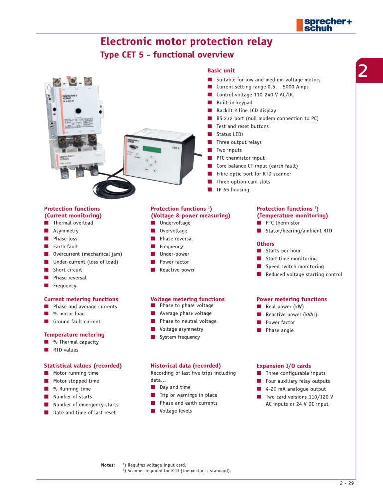 Electronic Motor Protection Relay CET 5: Functional Overview
