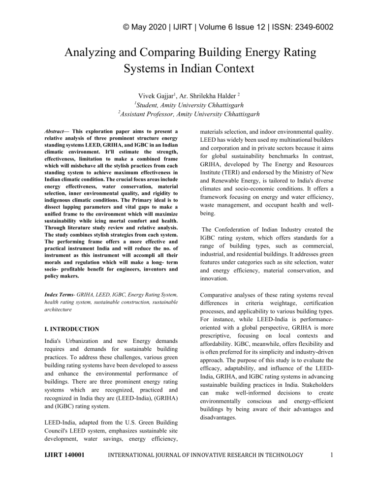 Building Energy Rating Systems in India: A Comparative Analysis