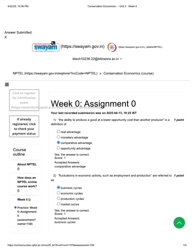 Conservation Economics Assignment: Week 0