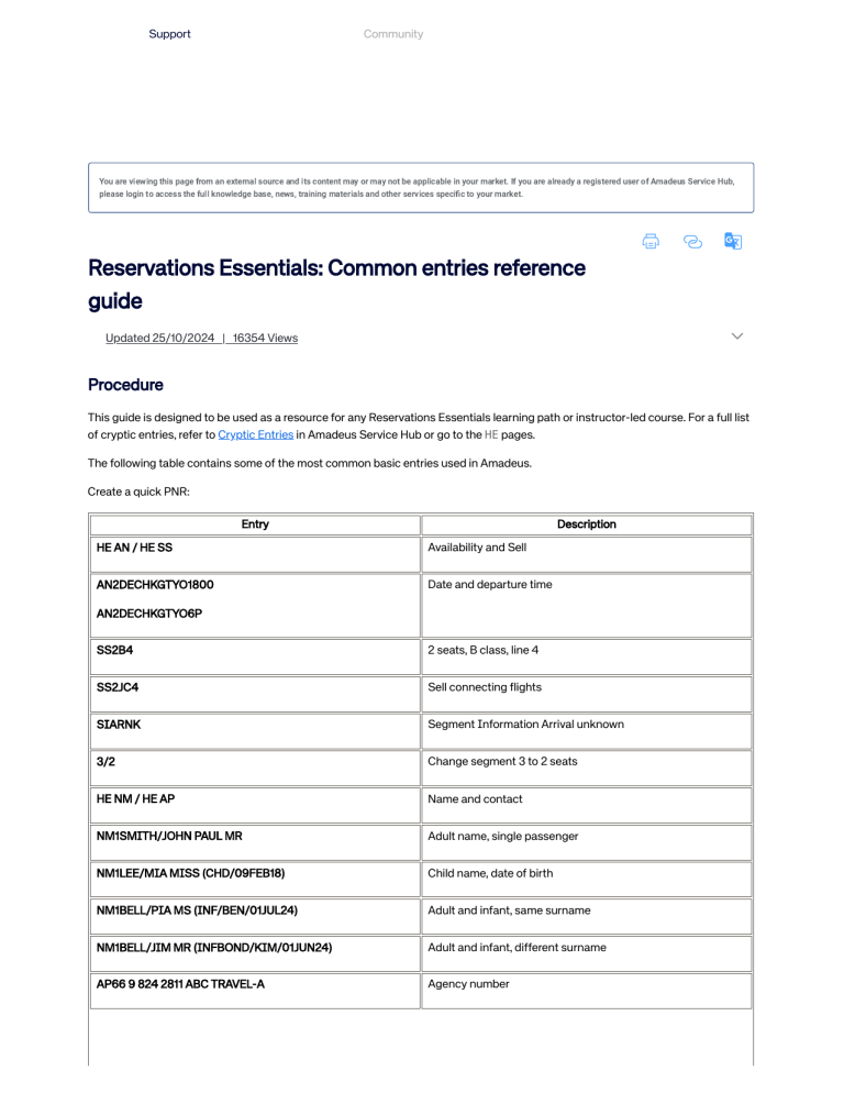 Amadeus Reservations Essentials: Common Entries Guide