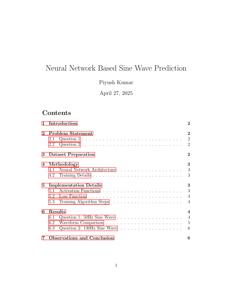 Neural Network Sine Wave Prediction Report