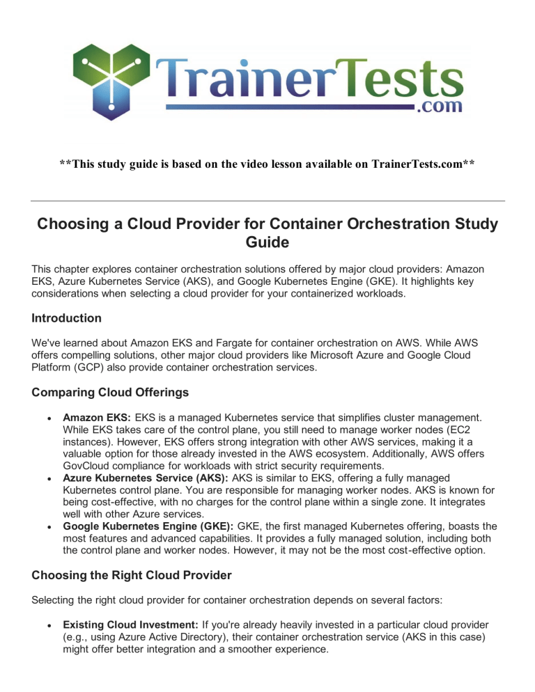 Cloud Provider for Container Orchestration: EKS, AKS, GKE