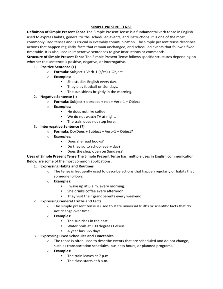 Simple Present Tense: Grammar Guide