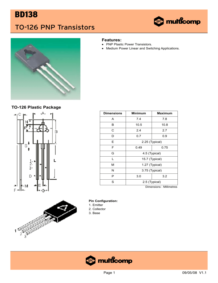 BD138 PNP Transistor Datasheet: Specs & Applications